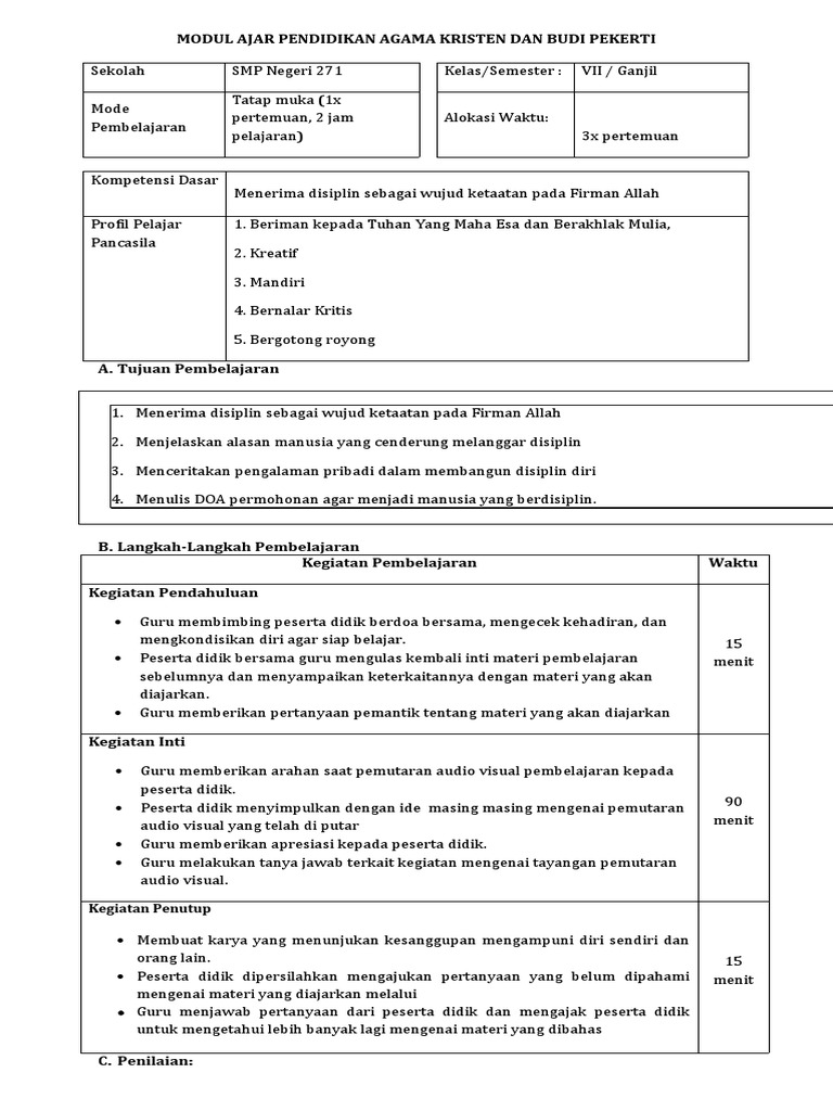 Modul Ajar Kelas 7 Bahasa Indonesia Kurmer 2022-2023 | PDF