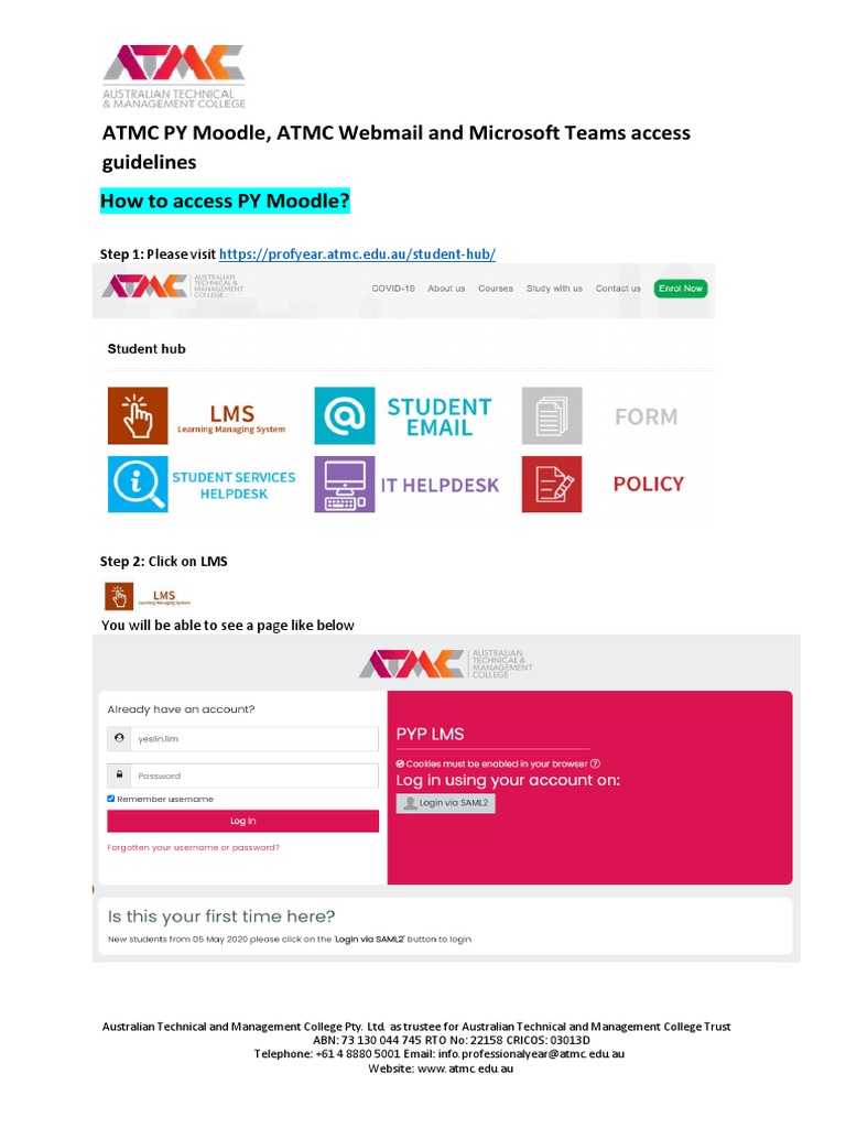 ATMC PY Moodle ATMC Webmail Microsoft Teams Access Guidelines (F2F) V.1 ...