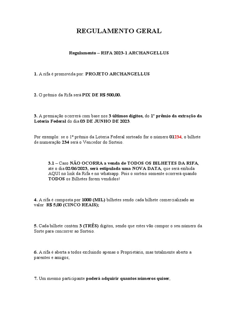 Regulamento Rifa Solidaria | PDF