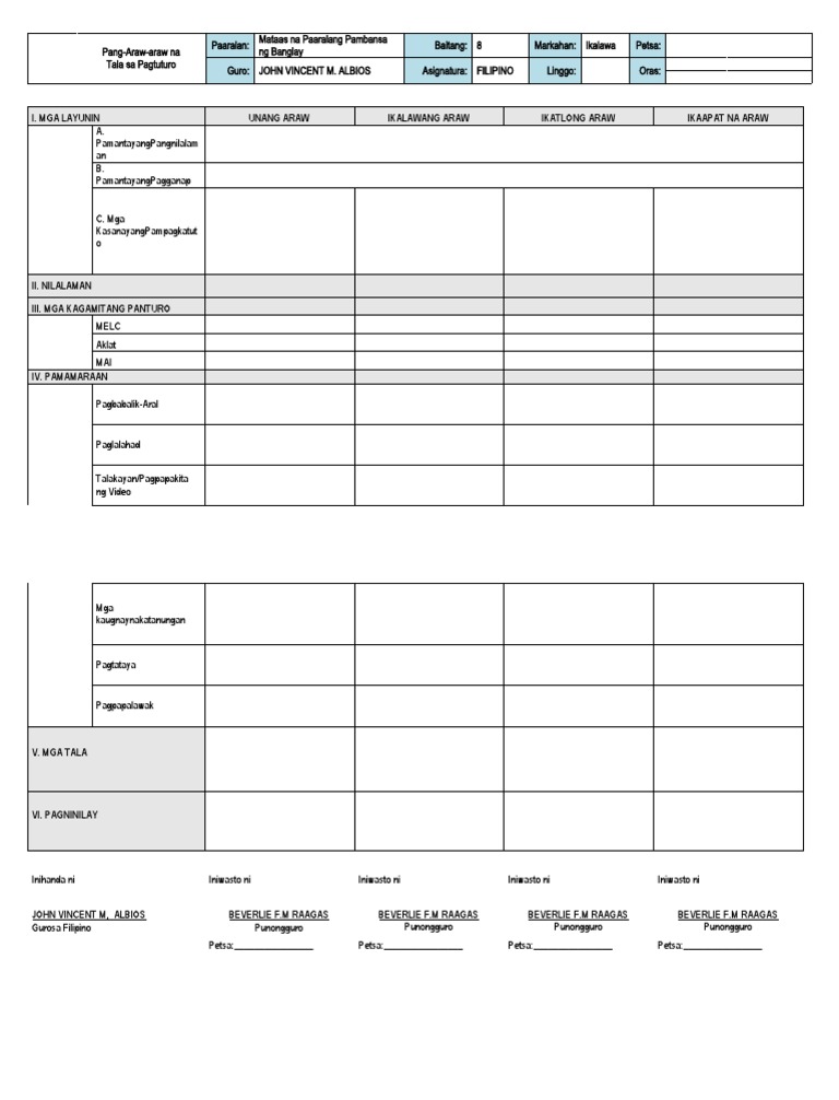 DLL Blank Filipino | PDF