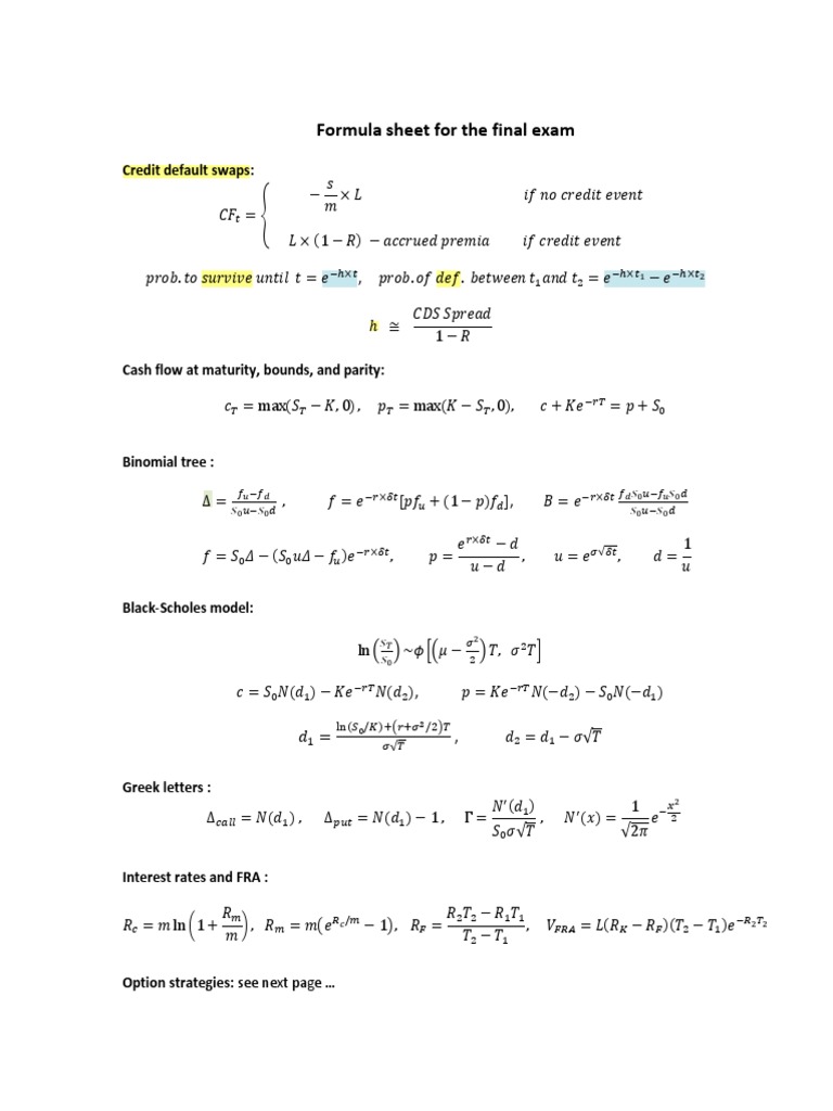 Formula sheet for final exam | PDF | Economies | Market (Economics)
