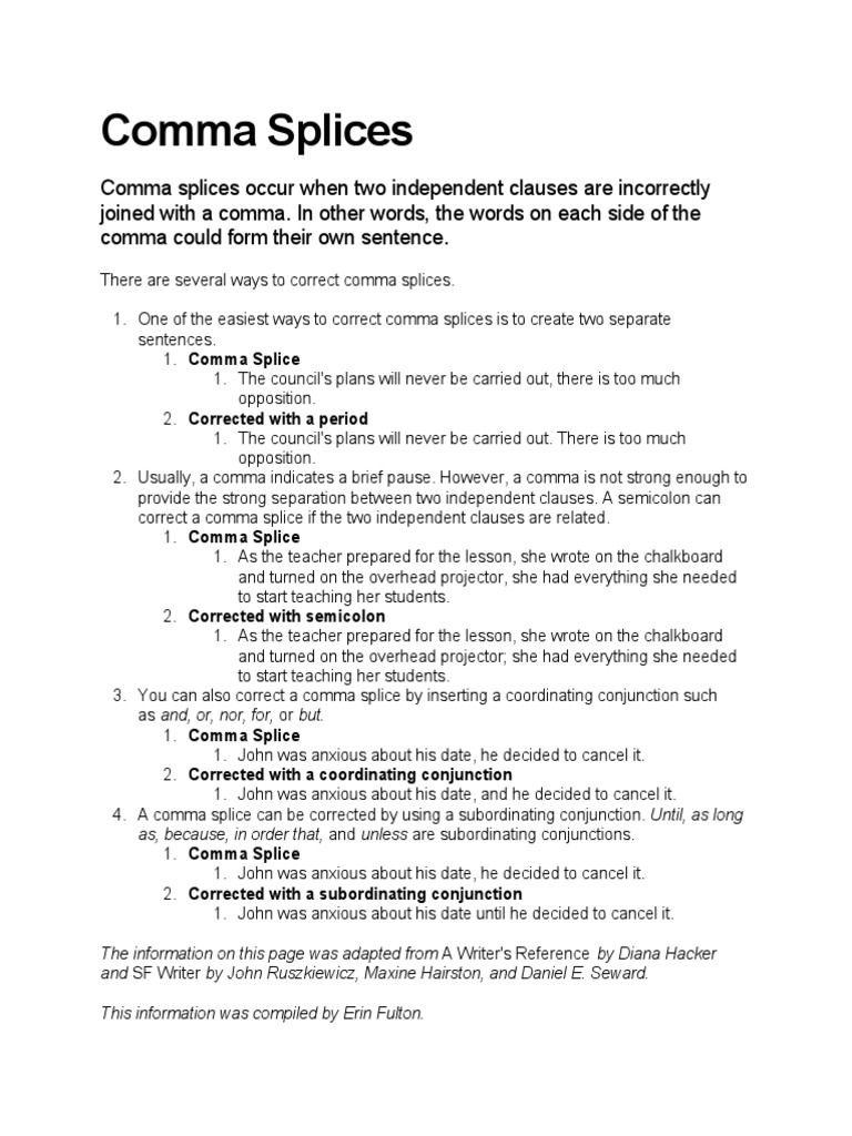 Comma Splices | PDF | Comma | Orthography