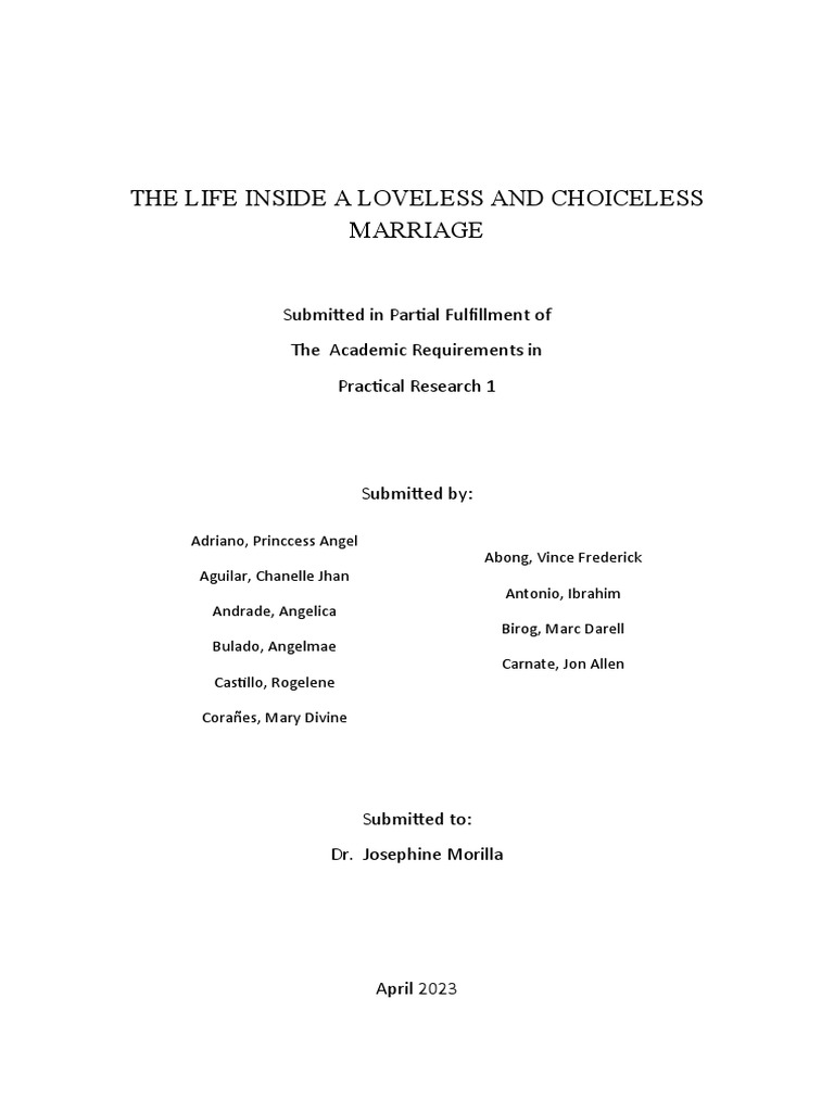The Life Inside A Loveless and Choiceless Marriage | PDF | Marriage ...
