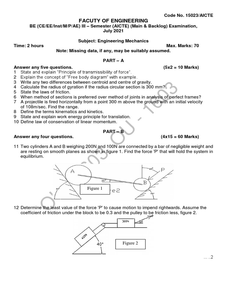 Analysis of Engineering Mechanics Problems Including Forces, Moments of Inertia, Rectilinear ...