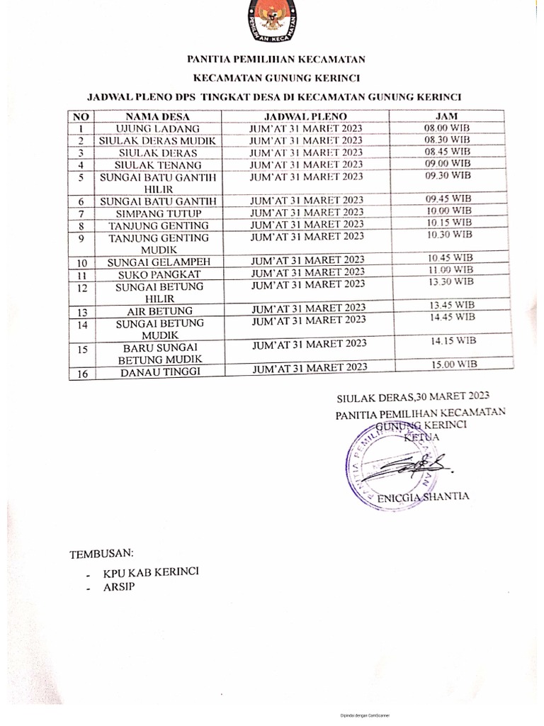 Jadwal Pleno DPS Desa GNK | PDF