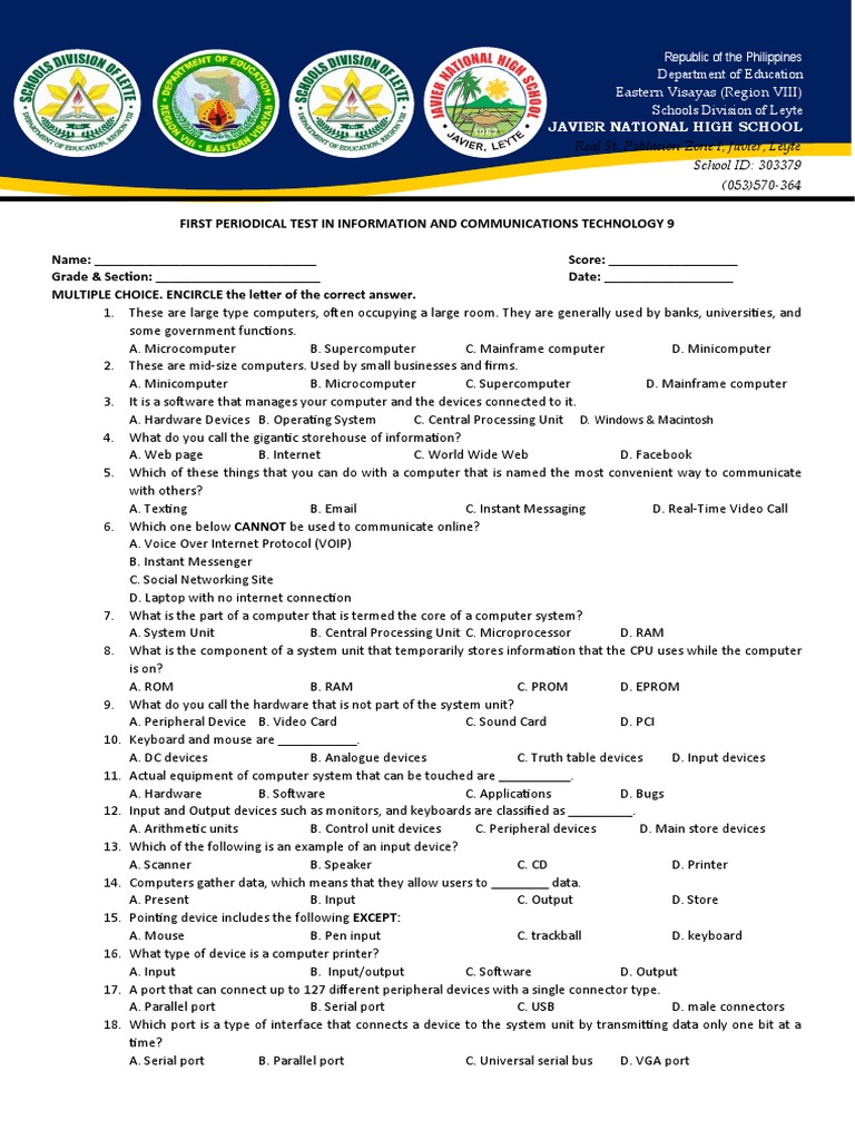 First Quarter Exam - Ict 9 | PDF | Computer Data Storage | Read Only Memory