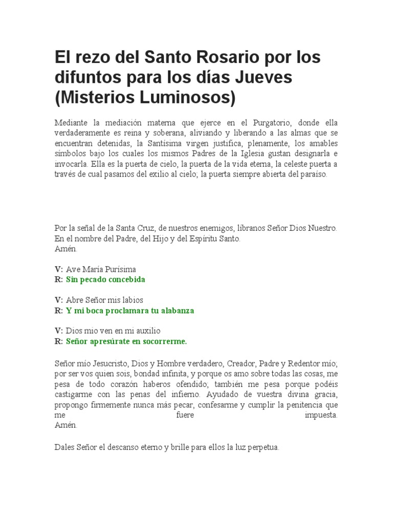 El Rezo Del Santo Rosario Por Los Difuntos para Los Días Jueves | PDF ...