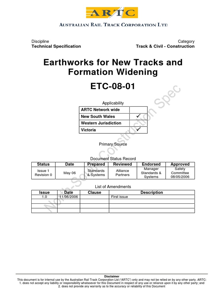 Earthworks For New Tracks and Formation Widening ETC-08-01: Technical ...