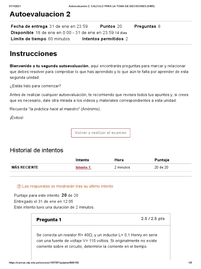 Autoevaluacion 2 - CALCULO PARA LA TOMA DE DECISIONES (5465) | PDF | Ecuaciones | Ingenieria ...