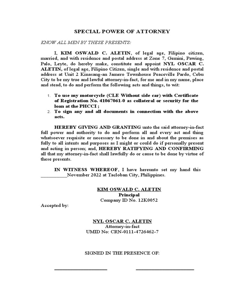 SPA Oswald | PDF | Power Of Attorney | Private Law