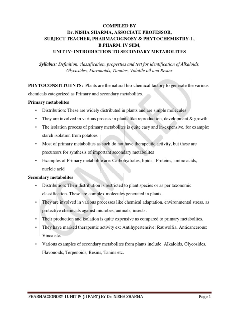 Pharmacognosy I Unit IV Part II | PDF | Alkaloid | Resin Pharmacognosy I Unit IV Part II | PDF | Alkaloid | Resin