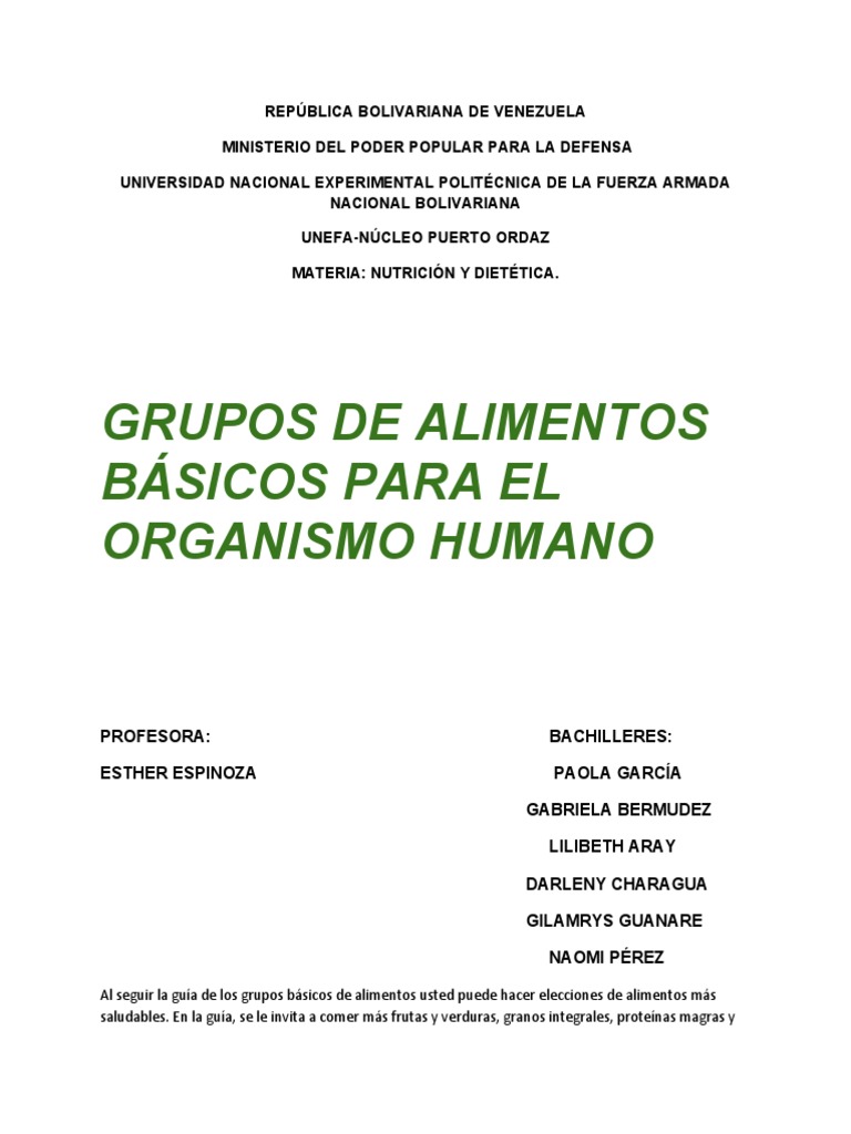 Guía para una alimentación saludable: Los cinco grupos básicos de ...