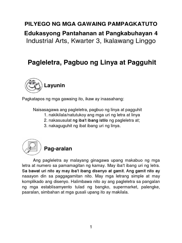 EPP4 Q3 Week2 Pagleletra Pagbuo NG Linya at Pagguhit | PDF