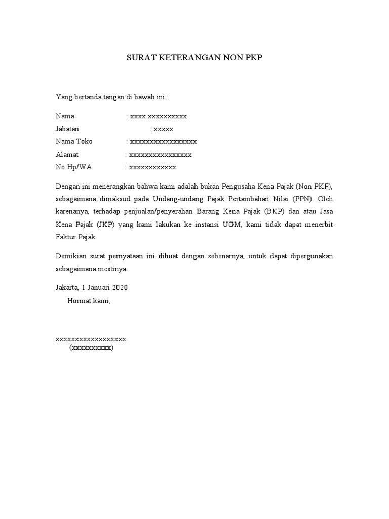Surat Keterangan Non PKP | PDF | Bisnis | Hukum