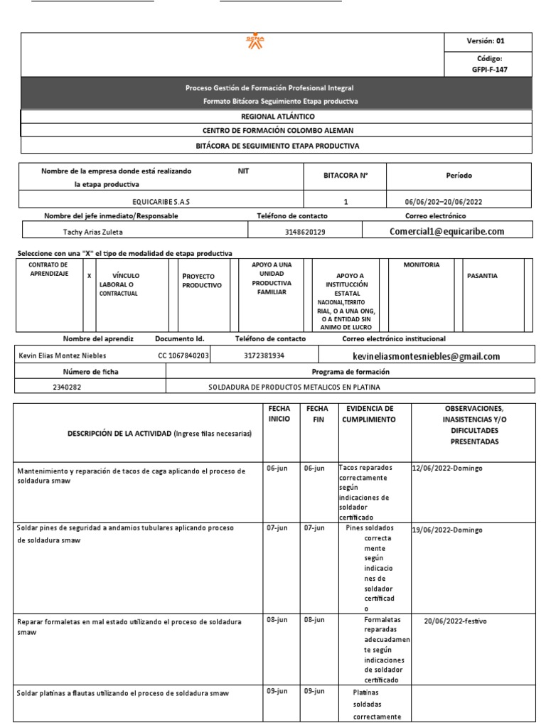 +sena Ejemplo BITACORAS | PDF | Soldadura | Construcción