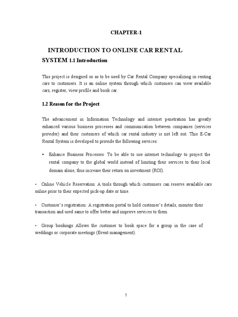 Introduction To Online Car Rental System: Chapter-1 | PDF | Car Rental ...
