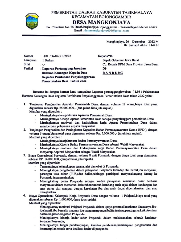 Surat Pengantar LPJ Banprov 22 | PDF