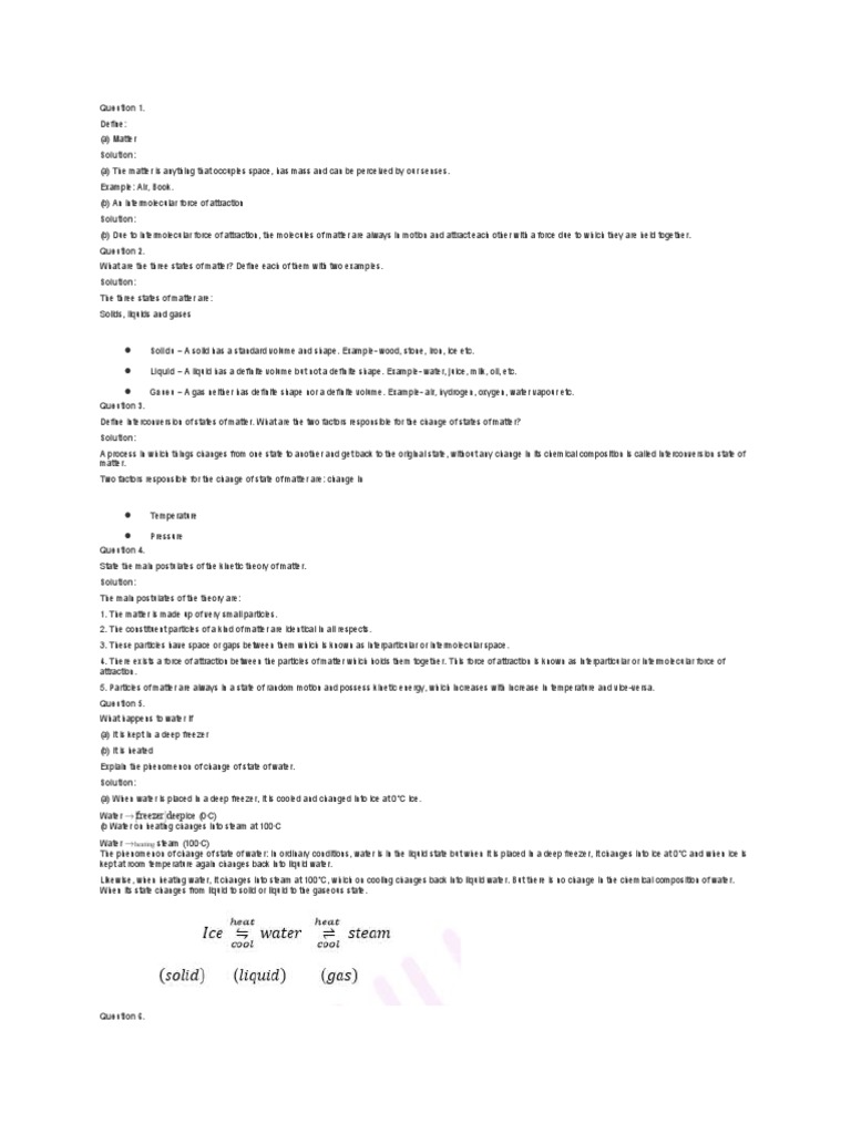 PHYSICS CLASS-8 Question 1 | PDF | Matter | Gases