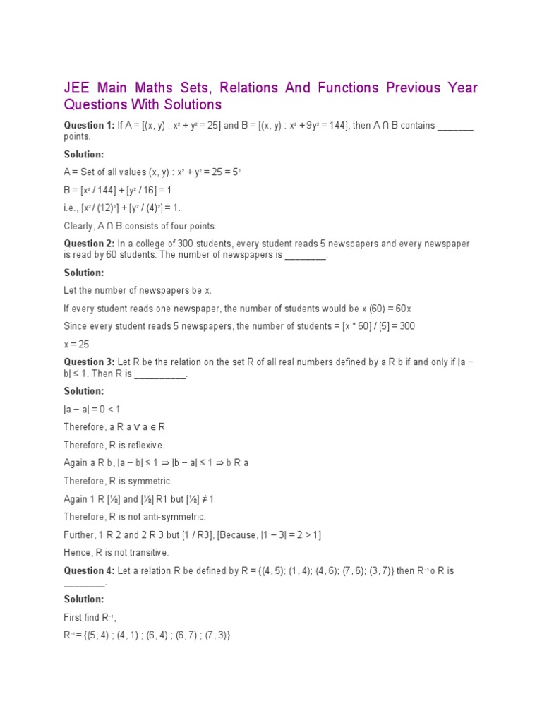 JEE Main Maths Sets | PDF | Function (Mathematics) | Mathematical Relations JEE Main Maths Sets | PDF | Function (Mathematics) | Mathematical Relations