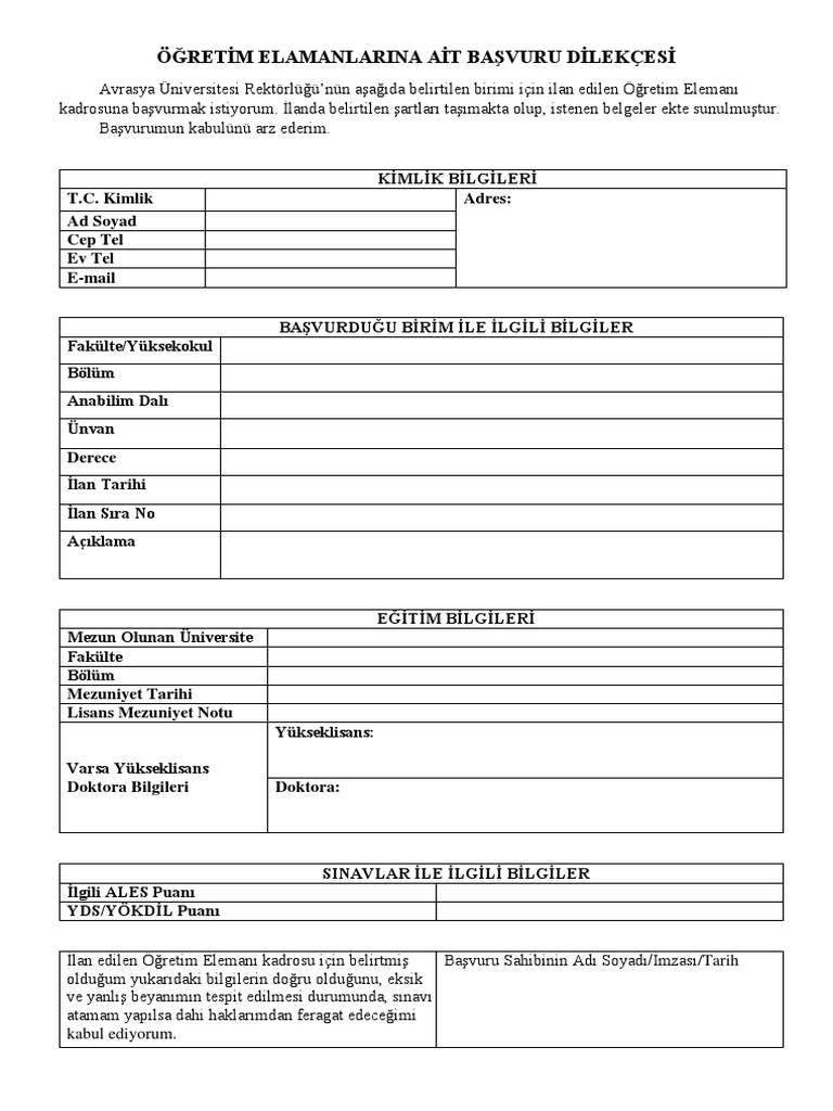 Akademik Personel Basvuru Formu | PDF