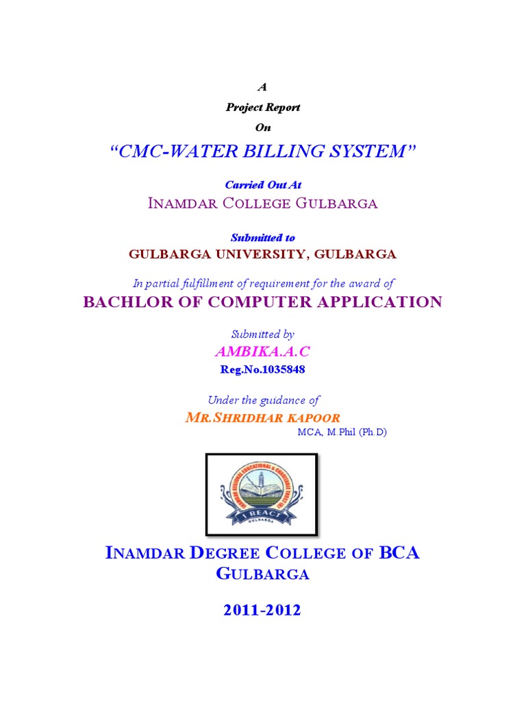 "Cmc-Water Billing System": Bachlor of Computer Application | PDF