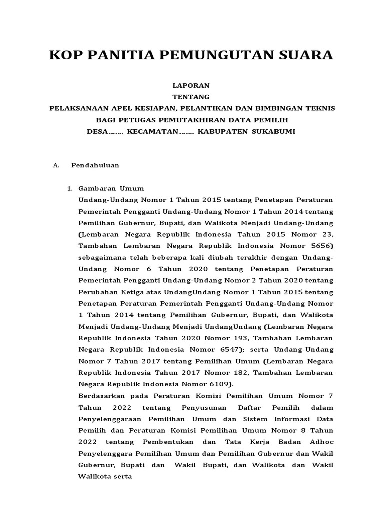 Contoh Laporan Kegiatan Pelantikan Dan Bimtek Pantarlih | PDF