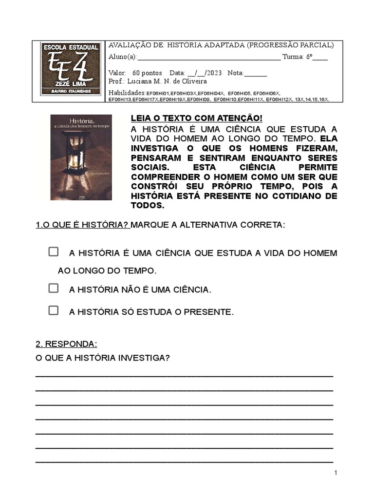 Avaliação Adap. P.P. 6º Ano | PDF | Tempo | Democracia