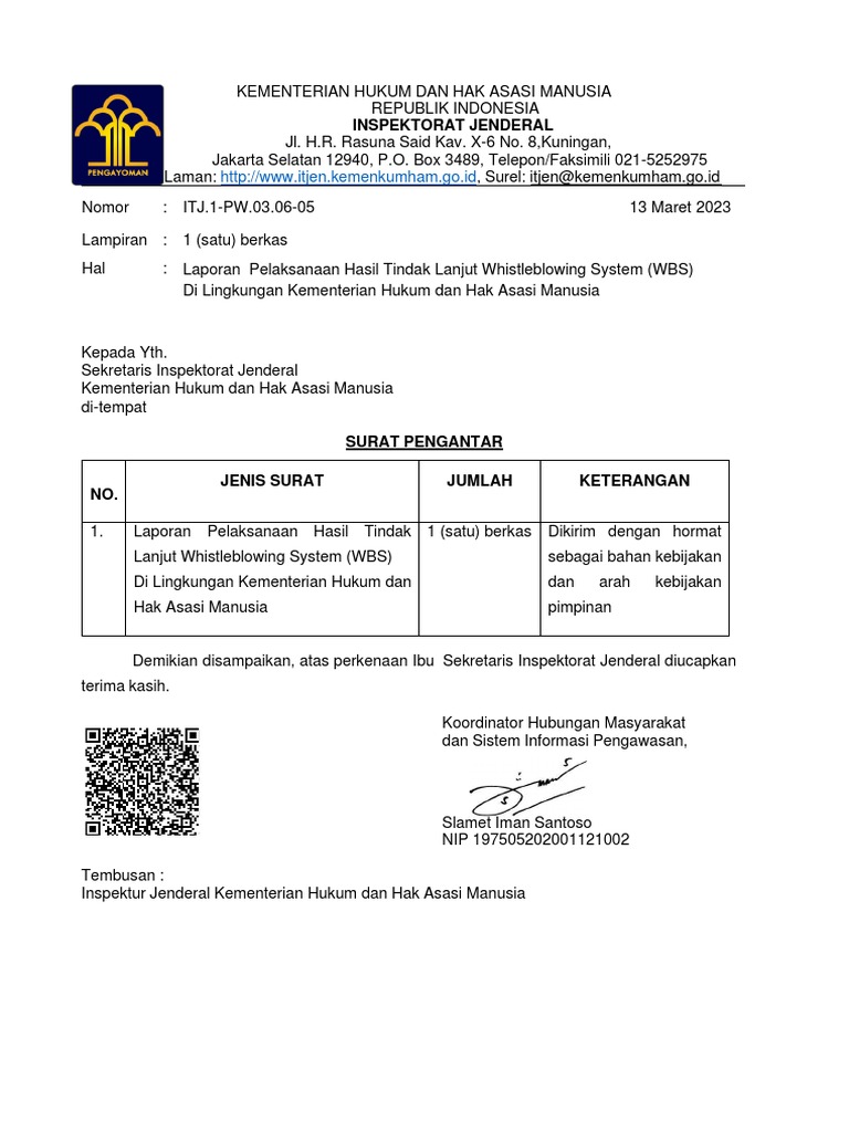 Laporan Tindak Lanjut B03 WBS Tahun 2023 | PDF