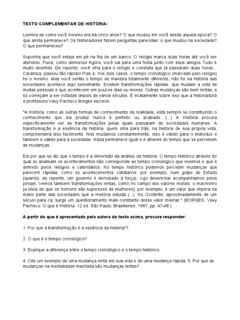 Texto Complementar Tempo Histórico e Cronológico | PDF | Tempo