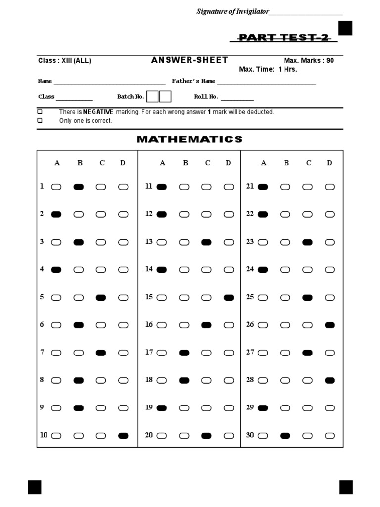 Pcm-ANSWER SHEET PART TEST-2 XIITH | PDF | Mathematics | Science