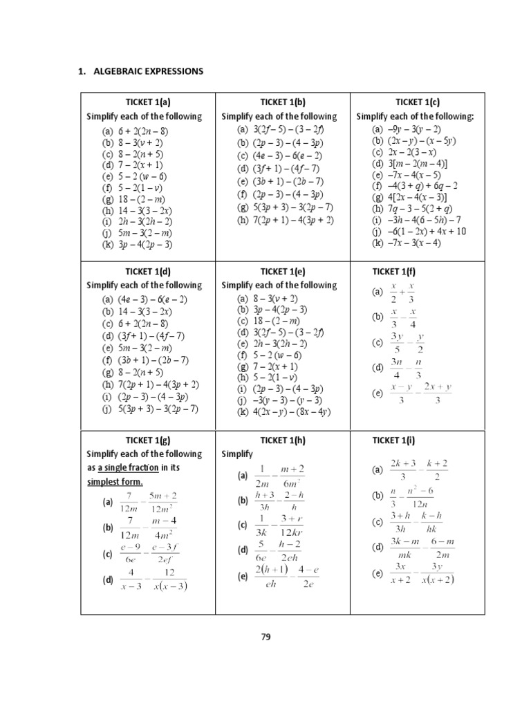 TC1 - Algebraic Expressions | PDF | Algebra