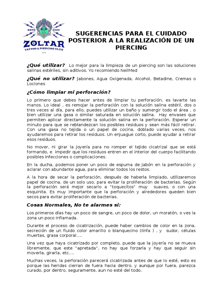 Cuidados Esenciales para Piercings | PDF | Cicatrización de la herida