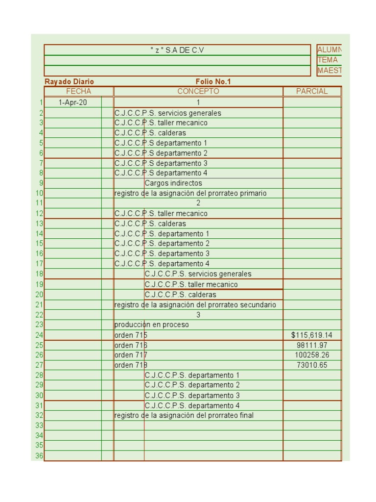Rayado Diario Folio No.1: Alumno Tema Maestro Fecha Concepto Parcial | PDF