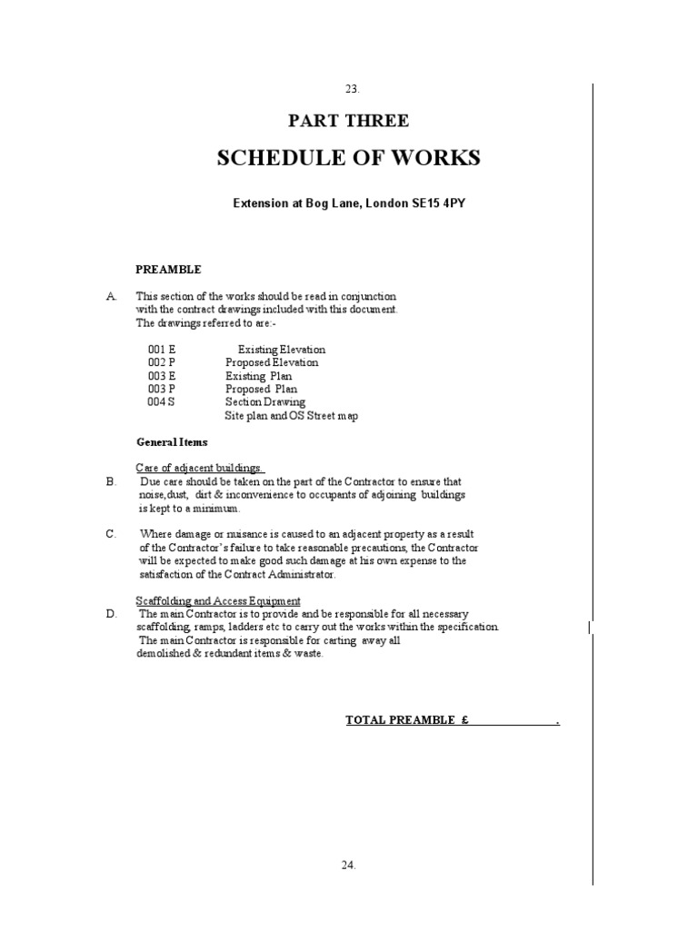 Schedule of Works for Bog Lane Extension | PDF | Framing (Construction ...