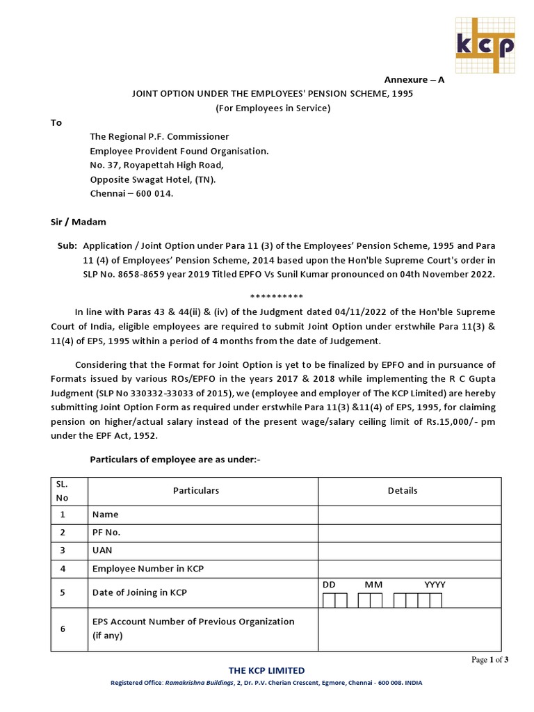 Higher Pension - Joint Option-On Roll - Anx A | PDF | Factor Income ...