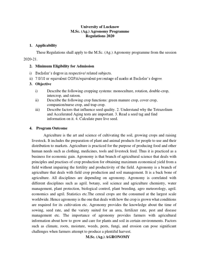 M.Sc. (Ag.) Agronomy (F&F) Syllabus | PDF | Agriculture | Soil