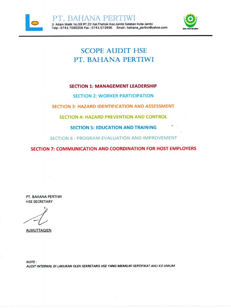 Scope Audit HSE | PDF