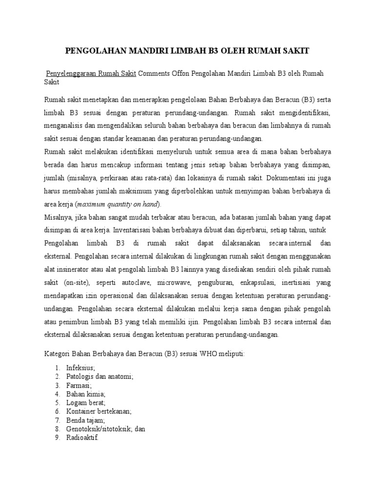 Limbah B3 Rumah Sakit | PDF