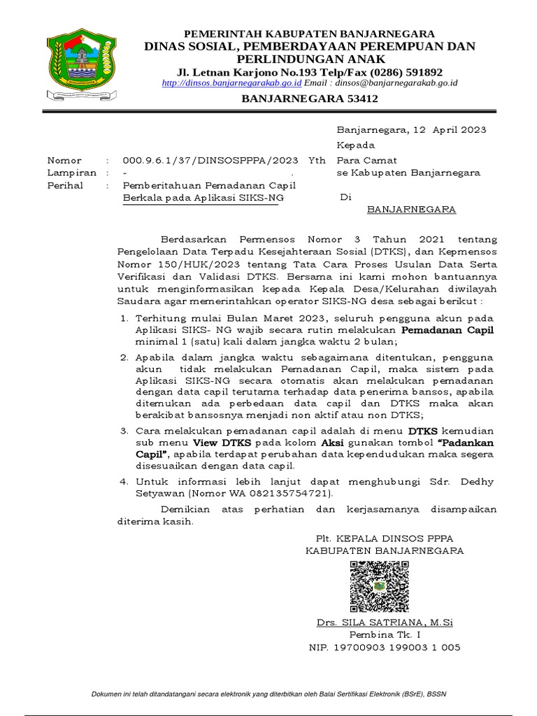 Pemberitahuan Pemadanan Capil Berkala Pada Aplikasi SIKS-NG | PDF