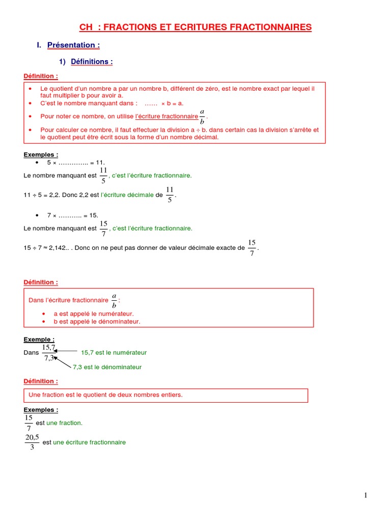 Fractions et Écritures Fractionnaires | PDF | Division | Nombre
