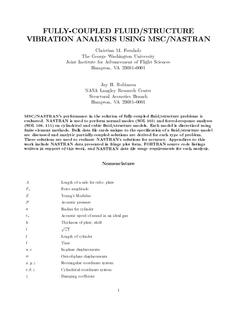 Nasa - Fully-Coupled Fluid-Structure Vibration Analysis Using Nastran | PDF | Eigenvalues And ...