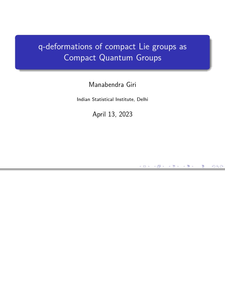 Q-Deformations of Compact Lie Groups As Compact Quantum Groups | PDF ...