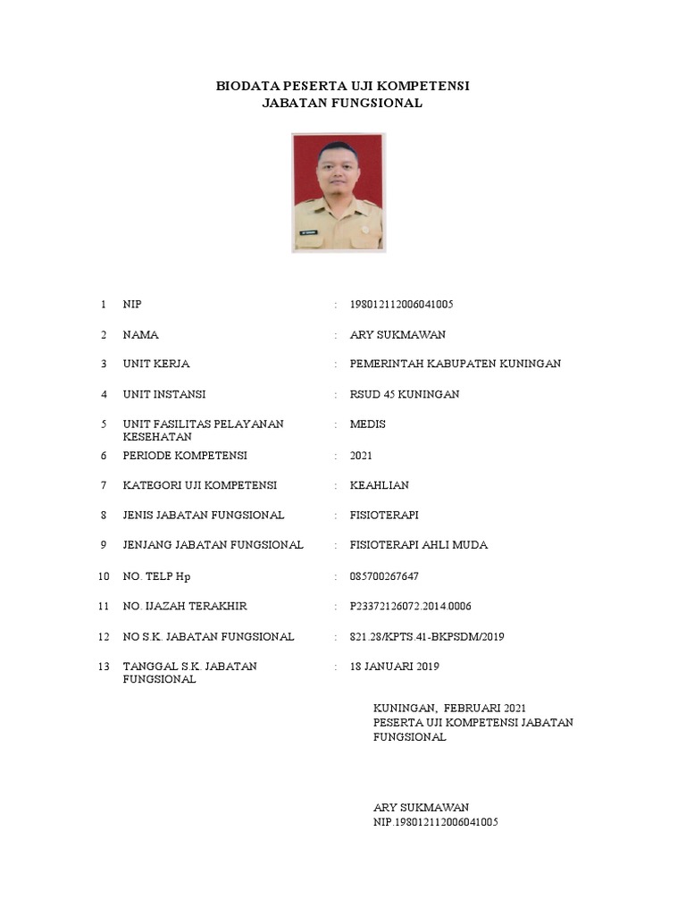 BIODATA PESERTA UJI KOMPETENSI | PDF