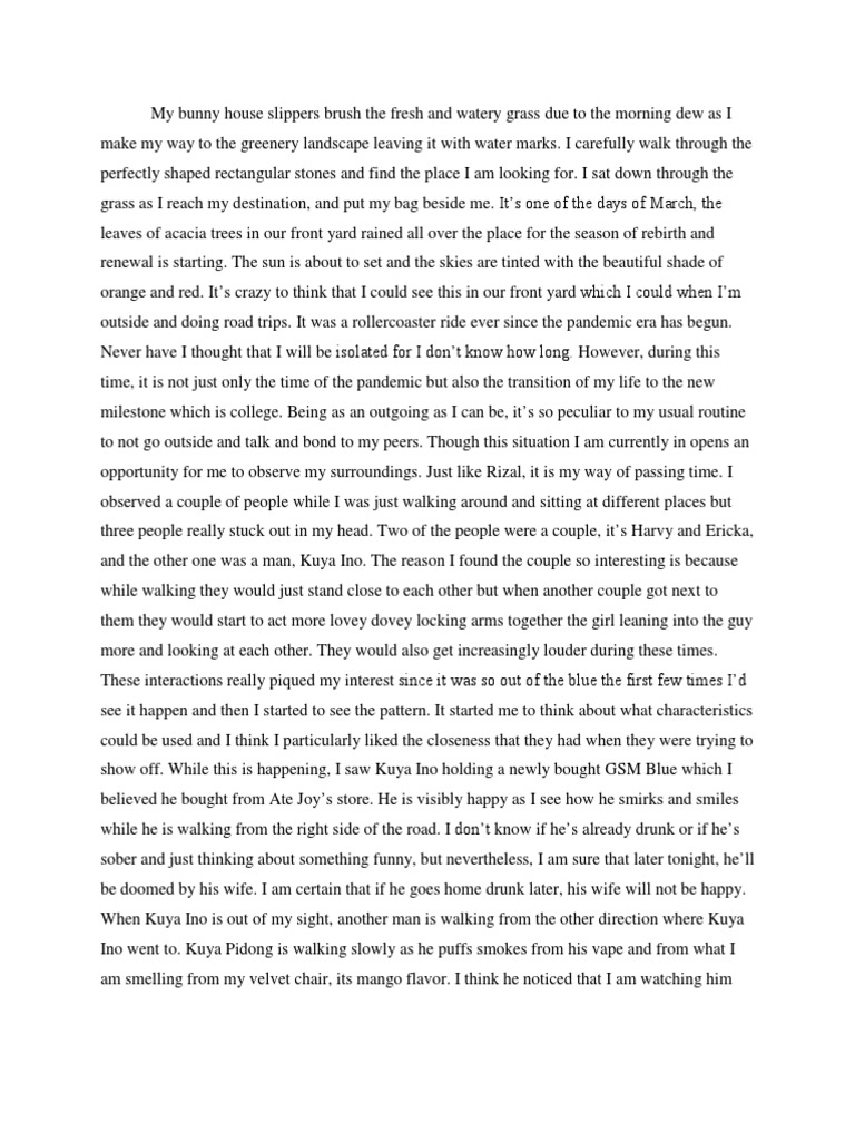 Reflection Paper 4 An Account of People-Watching | PDF | Self ...