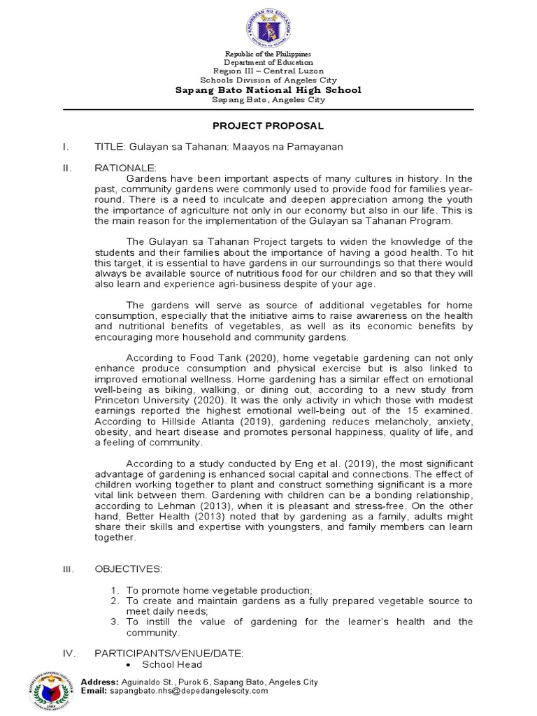 Gulayan sa Tahanan Project Proposal | PDF | Quality Of Life | Psychology