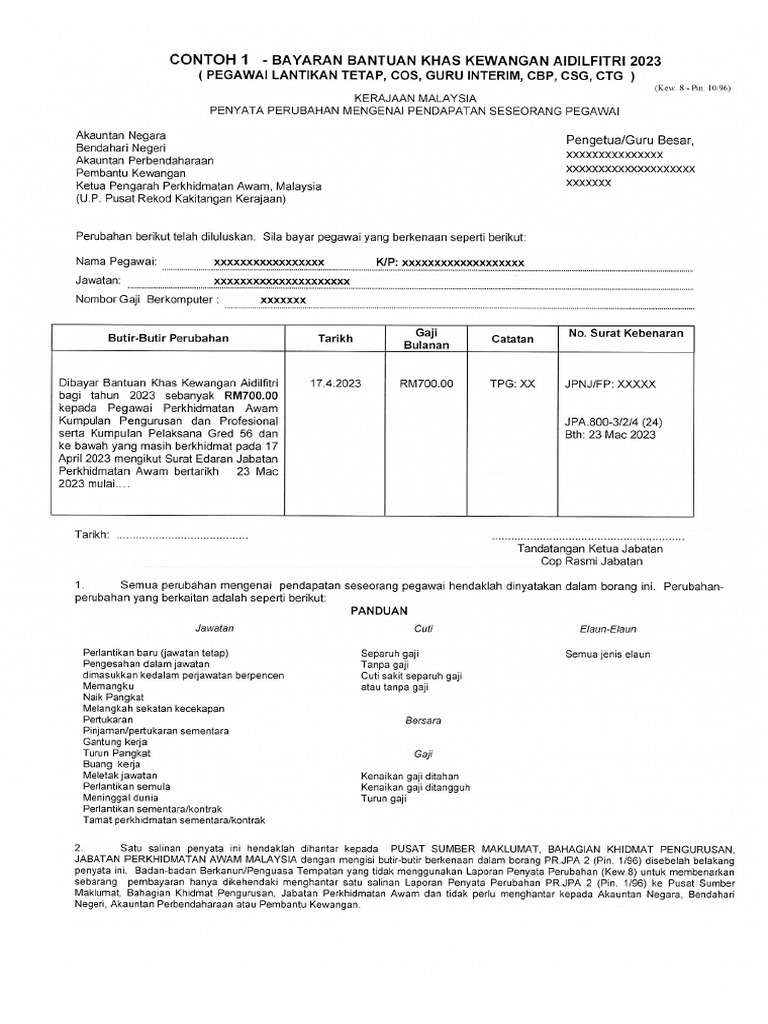 Surat Edaran & Contoh Kew.8 Bkka 2023 | PDF