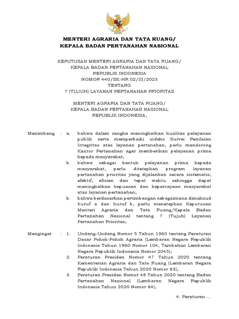 Kepmen 440.HR 7 Layanan Prioritas 6 Maret 2023 | PDF