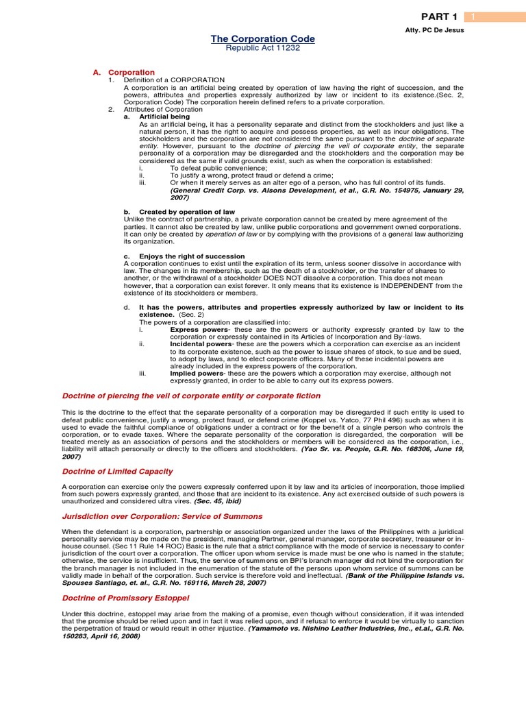 Part 1 (Nature, Definition and Classes) | PDF | Corporations | Dividend