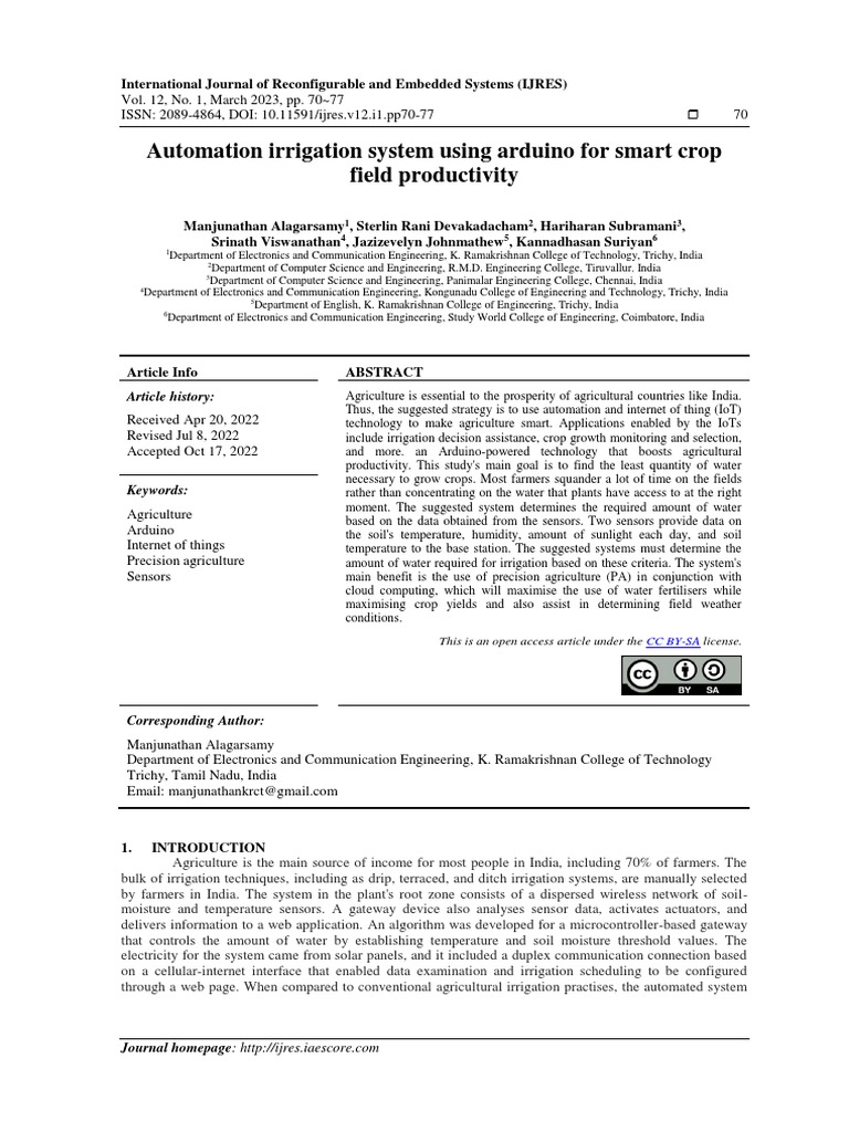 Automation Irrigation System Using Arduino For Smart Crop Field ...