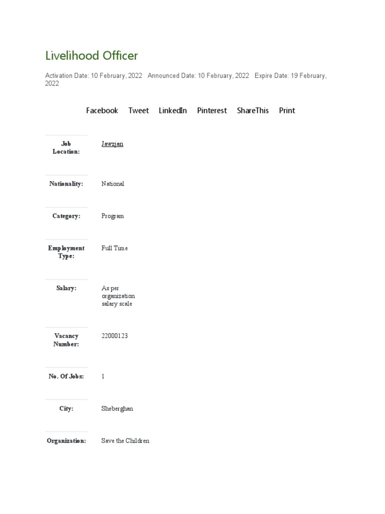 Livelihood Officer 19 Feb - Save The Children | PDF | User (Computing ...